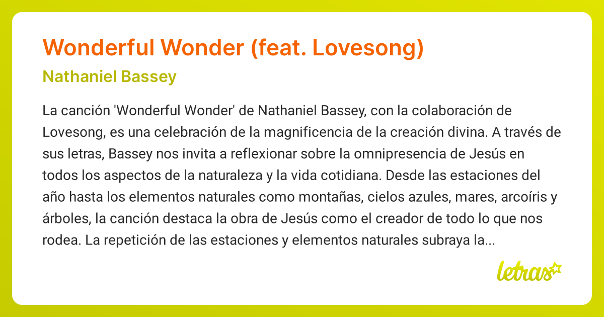 Significado de la canción Wonderful Wonder (feat. Lovesong) (Nathaniel ...