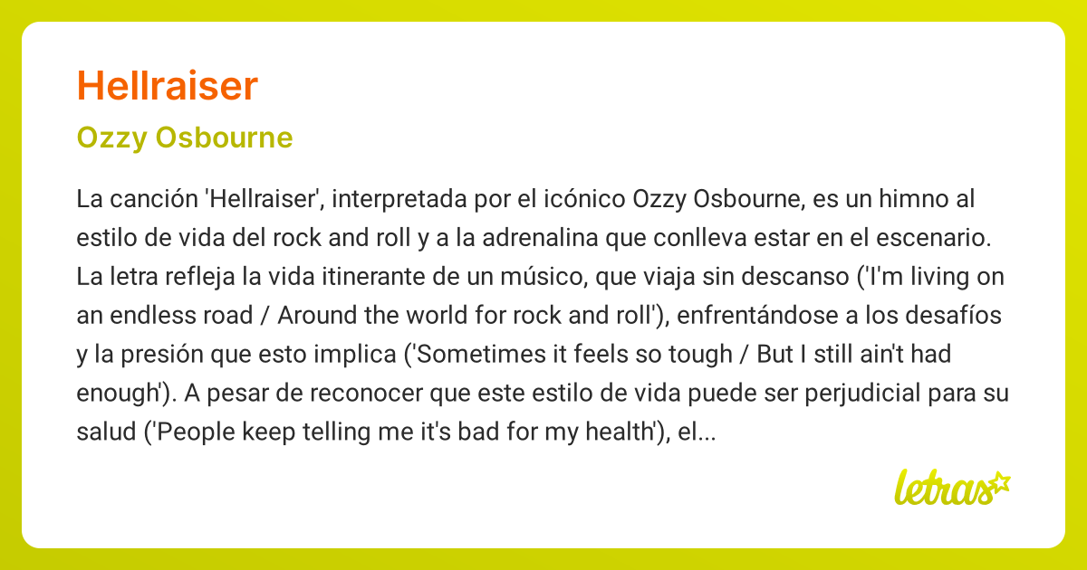 Significado de la canción HELLRAISER (Ozzy Osbourne) - LETRAS.COM