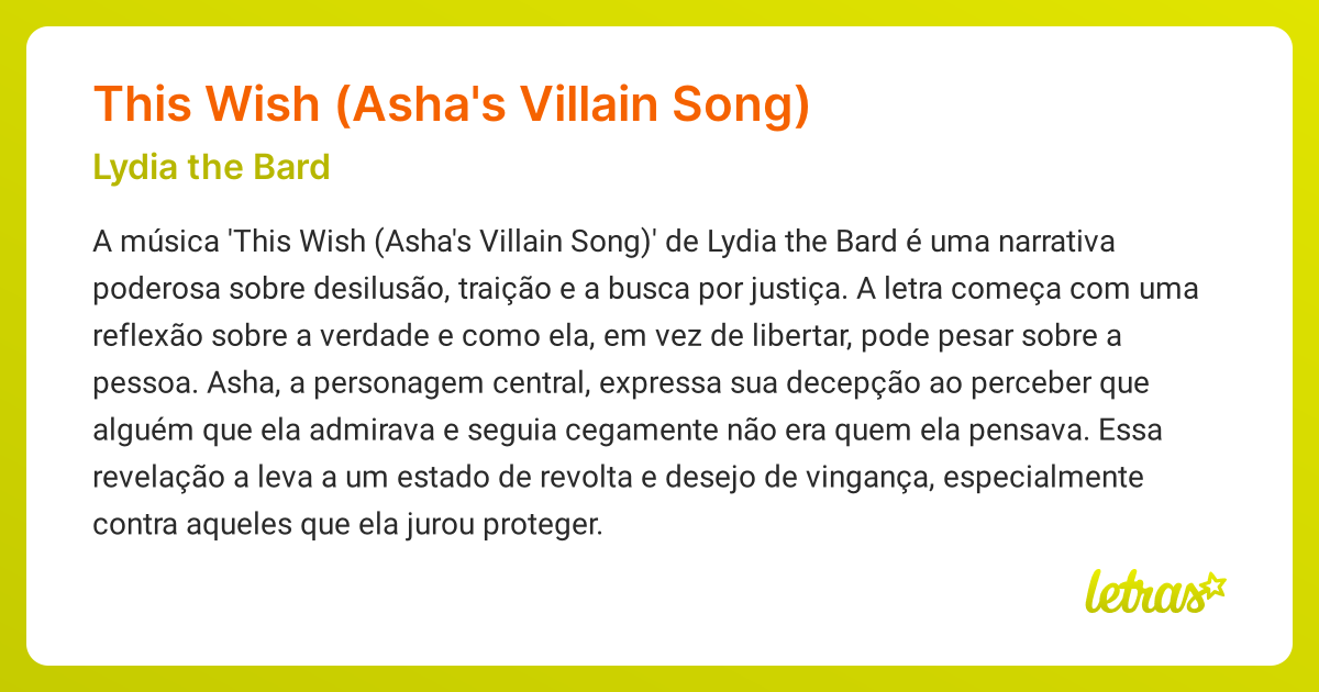 Significado da música This Wish (Asha's Villain Song) (Lydia the Bard ...