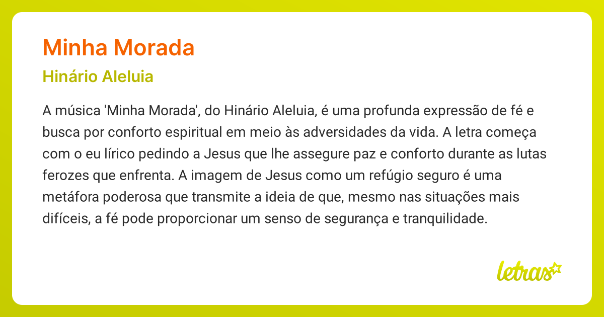 Significado da música MINHA MORADA (Hinário Aleluia) - LETRAS.MUS.BR