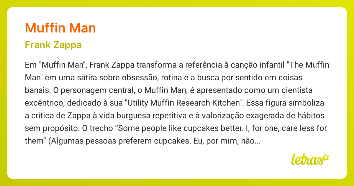 Significado da música MUFFIN MAN (Frank Zappa) - LETRAS.MUS.BR