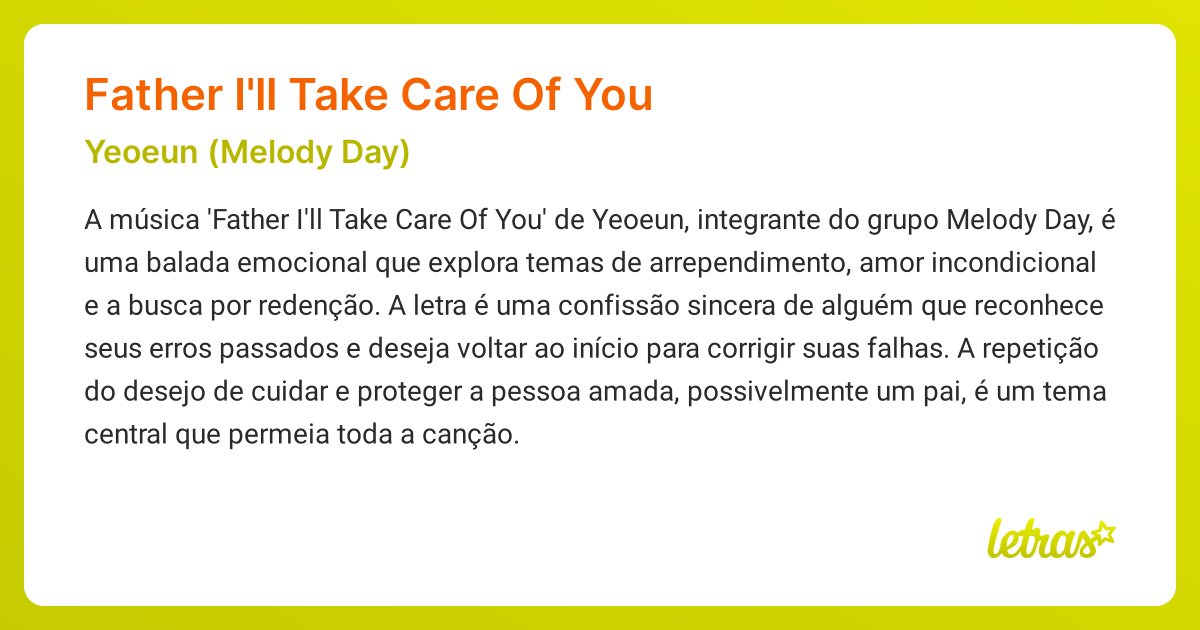 Significado da música FATHER I'LL TAKE CARE OF YOU (Yeoeun (Melody Day ...