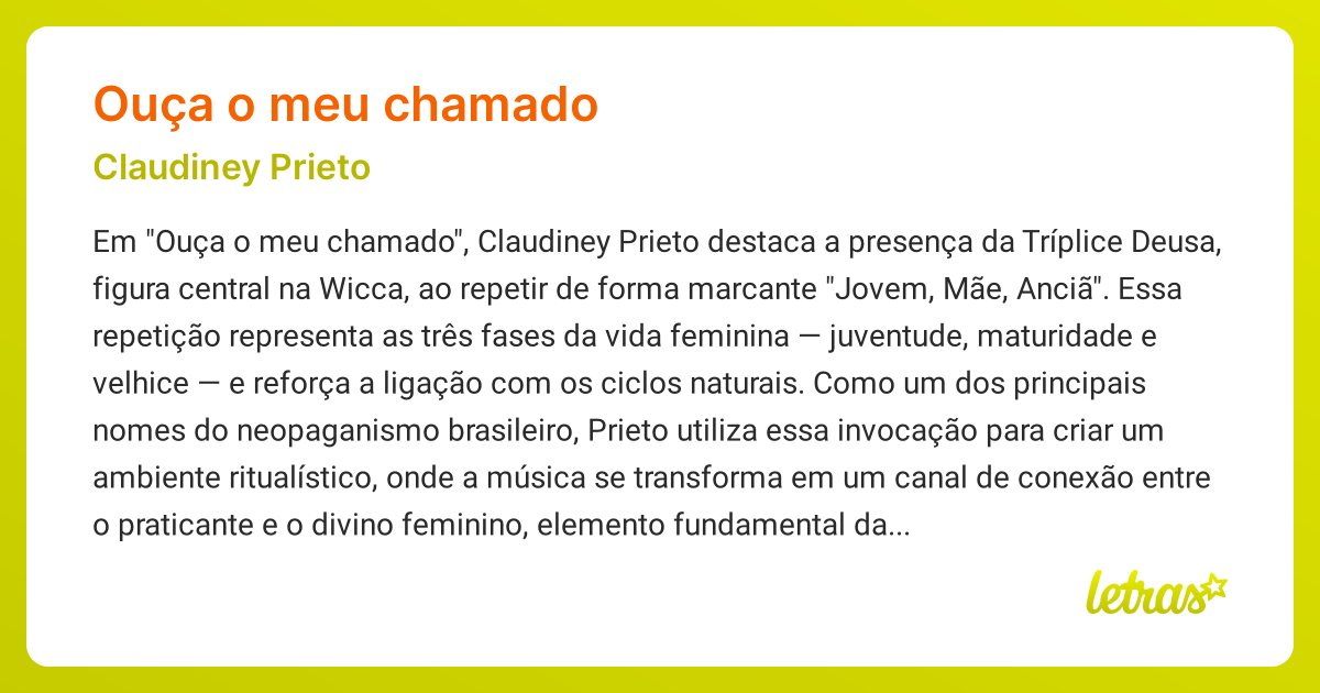 Significado da música OUÇA O MEU CHAMADO (Claudiney Prieto) - LETRAS.MUS.BR