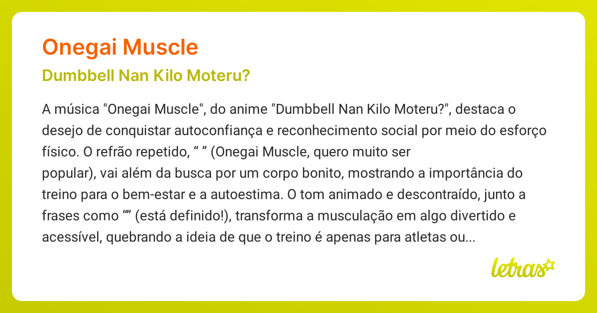 Significado da música ONEGAI MUSCLE (Dumbbell Nan Kilo Moteru ...
