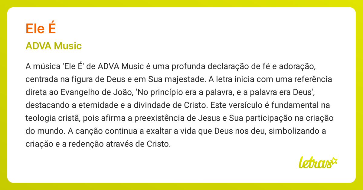 Significado da música ELE É (ADVA Music) - LETRAS.MUS.BR