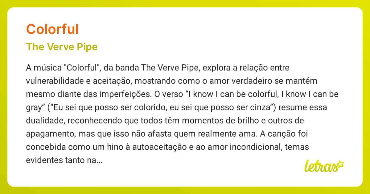 Significado da música COLORFUL (The Verve Pipe) - LETRAS.MUS.BR