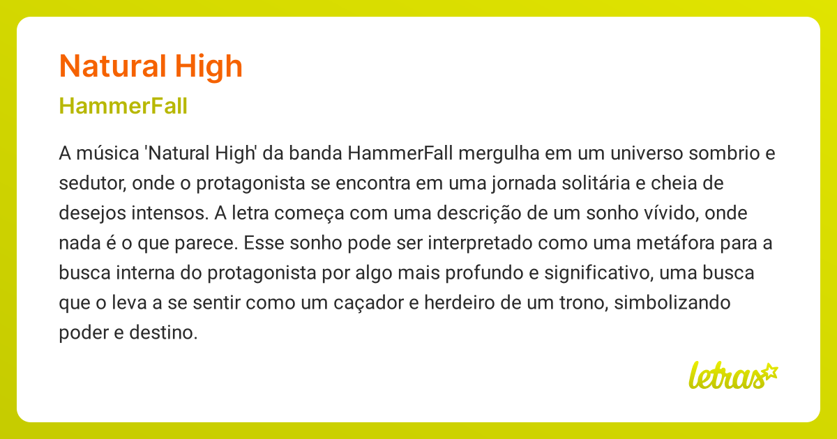 Significado da música NATURAL HIGH (HammerFall) - LETRAS.MUS.BR