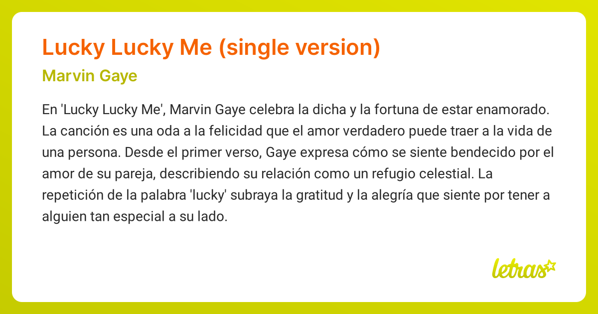 Significado de la canción Lucky Lucky Me (single version) (Marvin Gaye ...