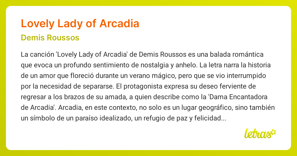Significado de la canción LOVELY LADY OF ARCADIA (Demis Roussos ...