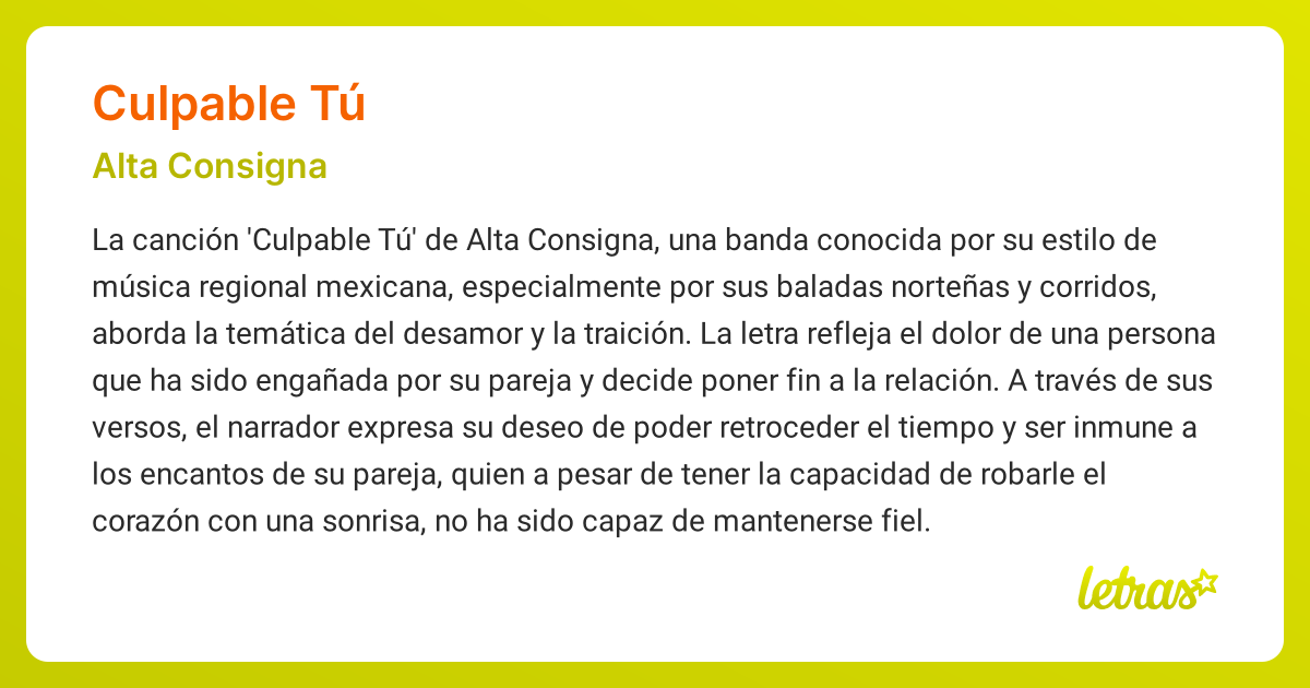 Significado de la canción CULPABLE TÚ (Alta Consigna) - LETRAS.COM