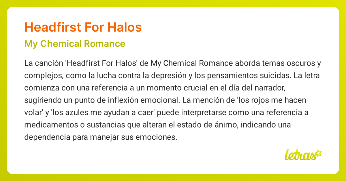 Significado de la canción HEADFIRST FOR HALOS (My Chemical Romance ...