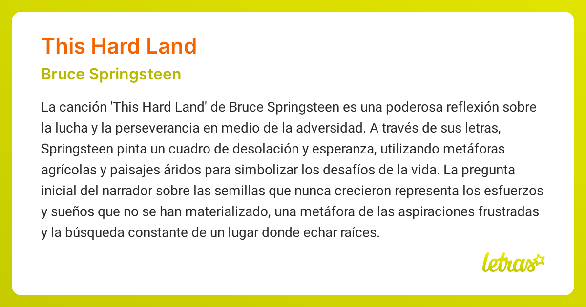 Significado de la canción THIS HARD LAND (Bruce Springsteen) - LETRAS.COM