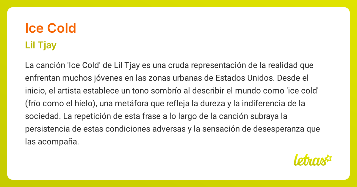 Significado de la canción ICE COLD (Lil Tjay) - LETRAS.COM