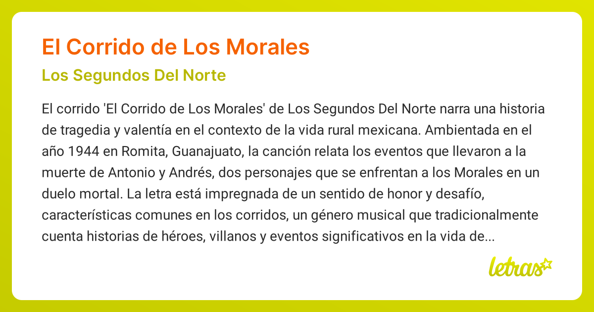 Significado de la canción EL CORRIDO DE LOS MORALES (Los Segundos Del ...