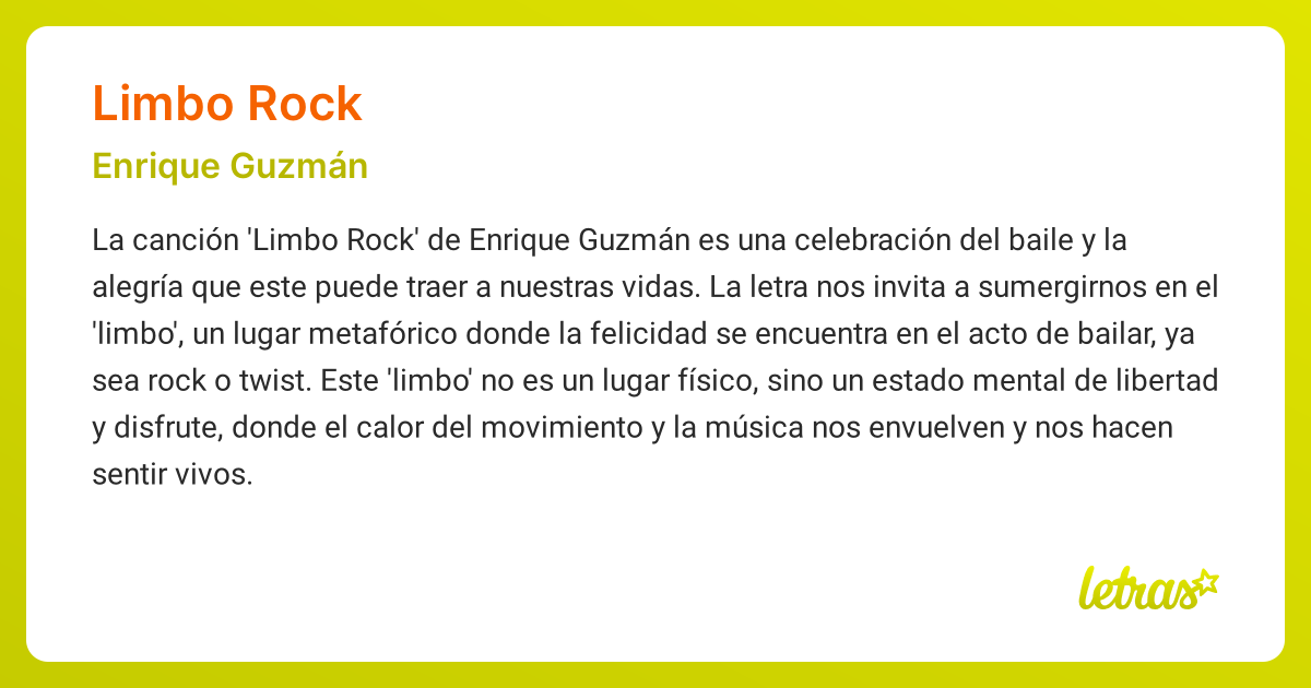 Significado de la canción LIMBO ROCK (Enrique Guzmán) - LETRAS.COM
