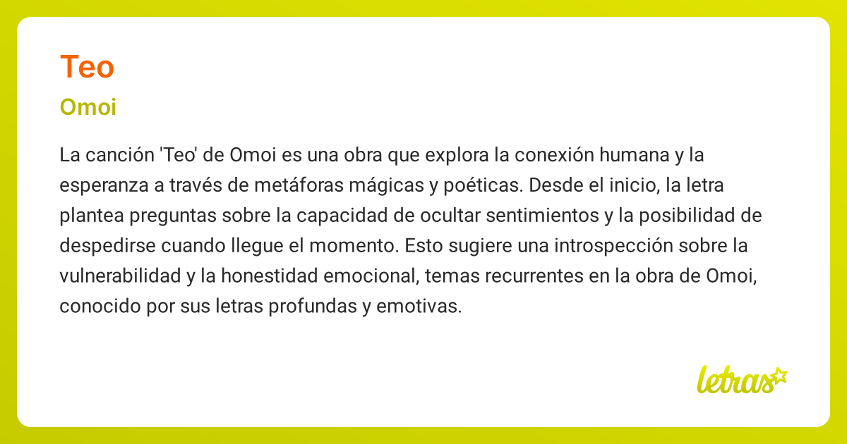 Significado de la canción TEO (Omoi) - LETRAS.COM