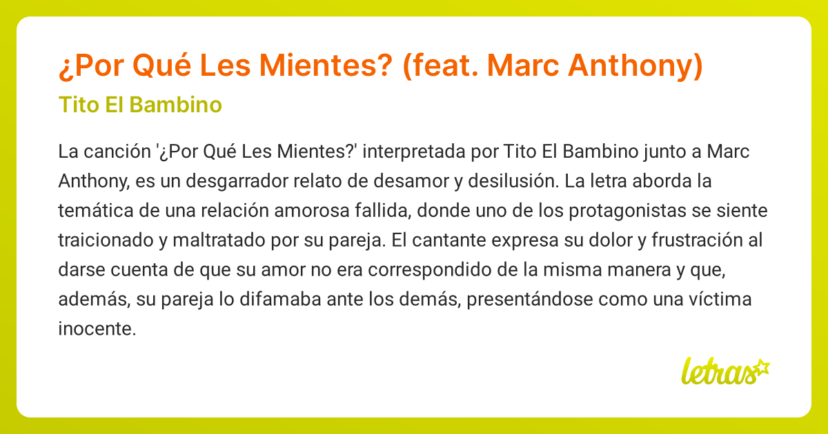 Significado de la canción ¿Por Qué Les Mientes? (feat. Marc Anthony ...