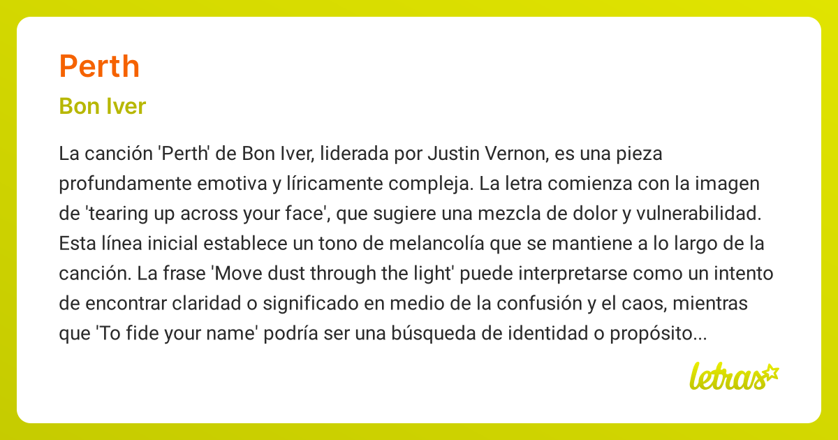 Significado de la canción PERTH (Bon Iver) - LETRAS.COM
