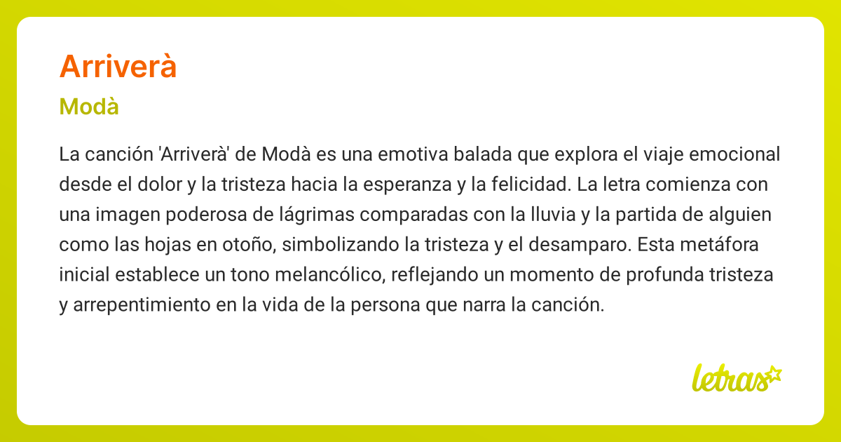 Significado de la canción ARRIVERÀ (Modà) - LETRAS.COM