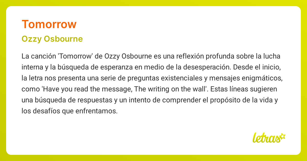 Significado de la canción TOMORROW (Ozzy Osbourne) - LETRAS.COM