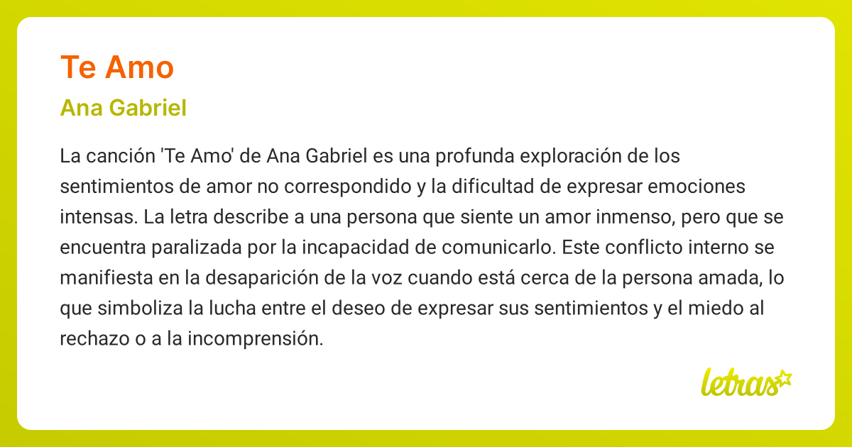 Significado de la canción TE AMO (Ana Gabriel) - LETRAS.COM
