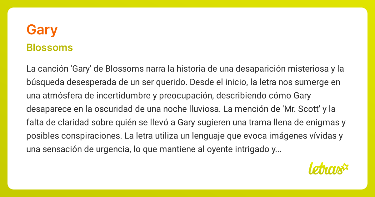 Significado de la canción GARY (Blossoms) - LETRAS.COM