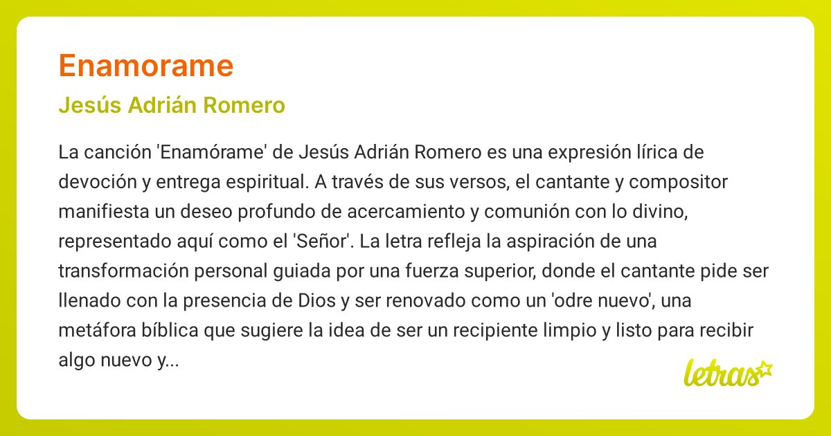 Significado de la canción ENAMORAME (Jesús Adrián Romero) - LETRAS.COM