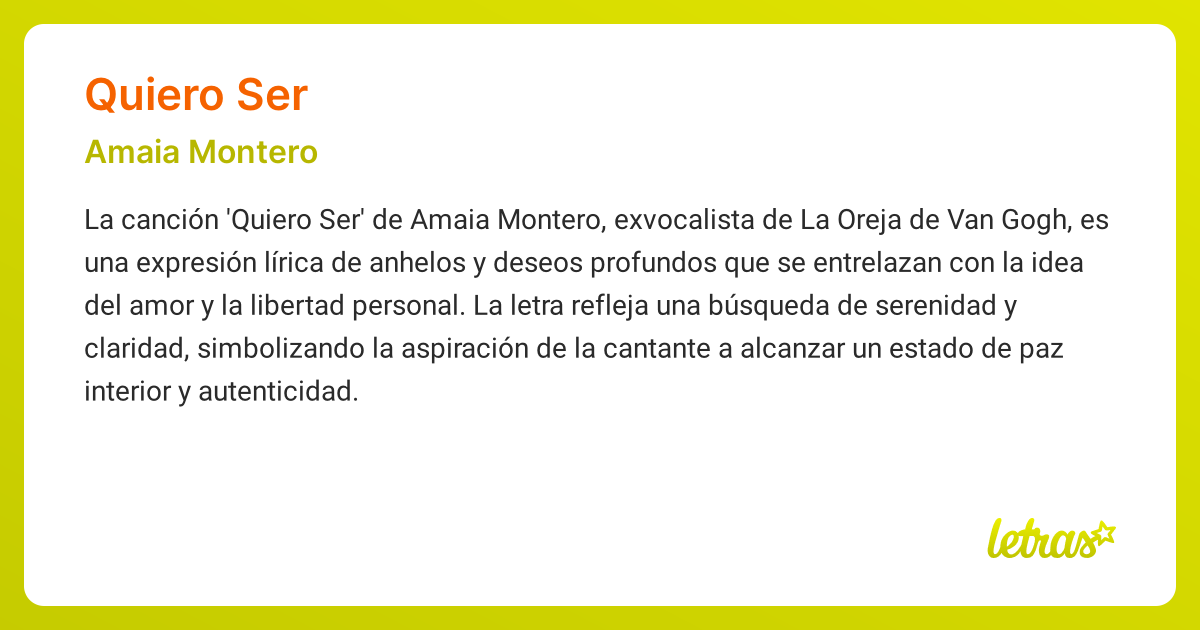 Significado de la canción QUIERO SER (Amaia Montero) - LETRAS.COM