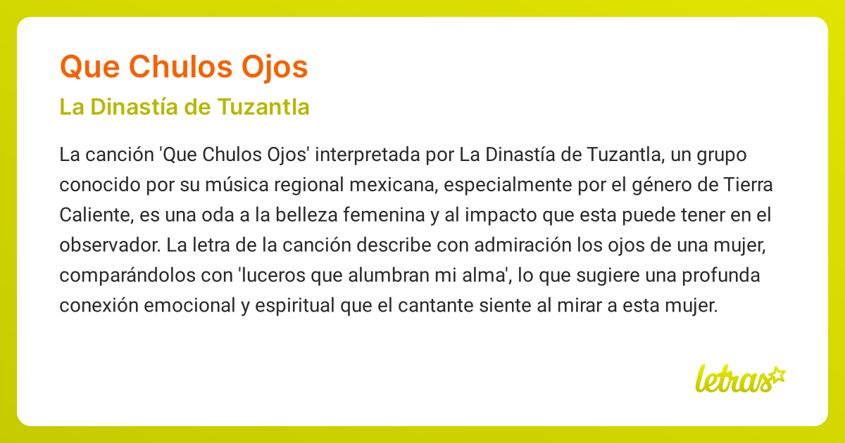Significado de la canción QUE CHULOS OJOS (La Dinastía de Tuzantla ...