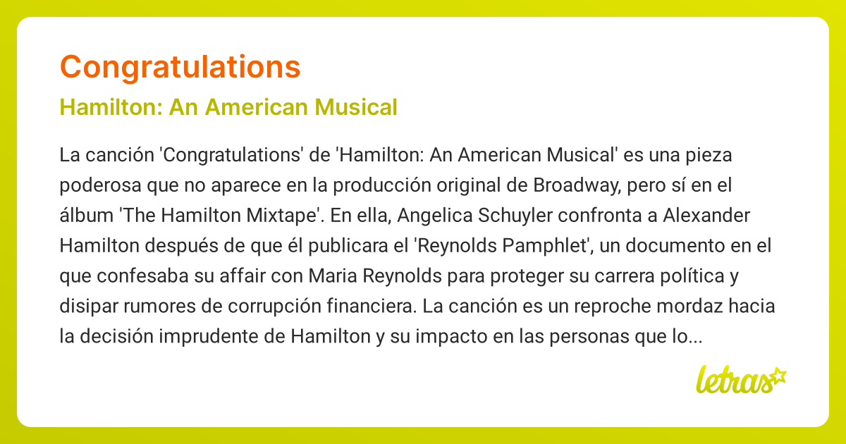 Significado de la canción CONGRATULATIONS (Hamilton: An American ...