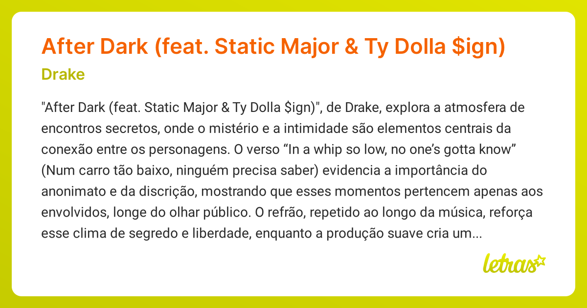 Significado da música After Dark (feat. Static Major & Ty Dolla $ign ...