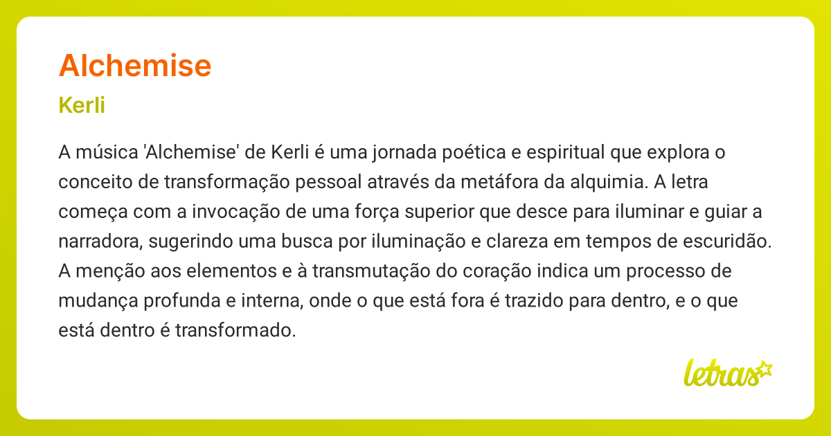 Significado da música ALCHEMISE (Kerli) - LETRAS.MUS.BR