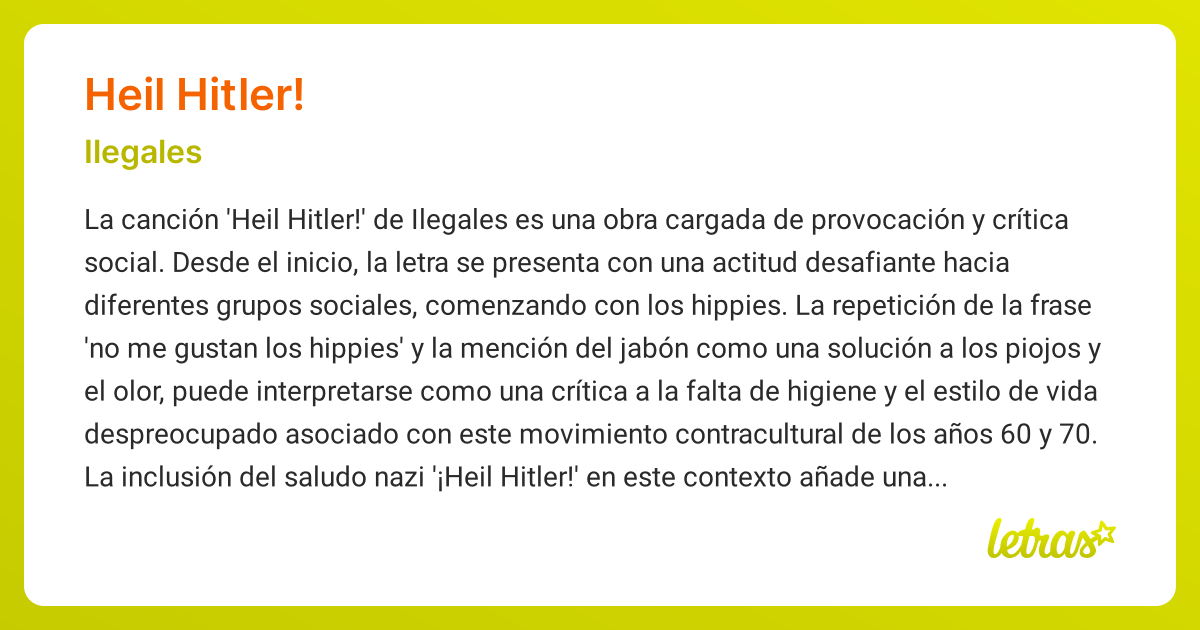 Significado de la canción HEIL HITLER! (Ilegales) - LETRAS.COM