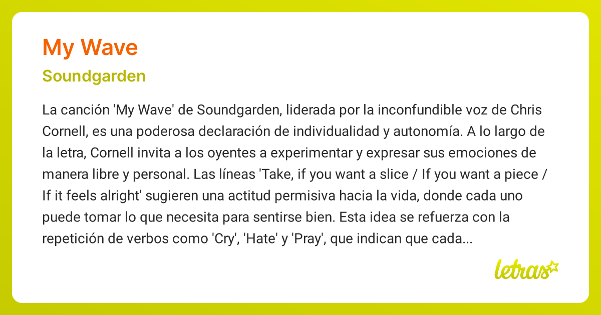 Significado de la canción MY WAVE (Soundgarden) - LETRAS.COM