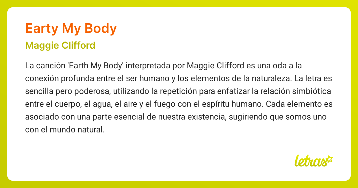 Significado de la canción EARTY MY BODY (Maggie Clifford) - LETRAS.COM