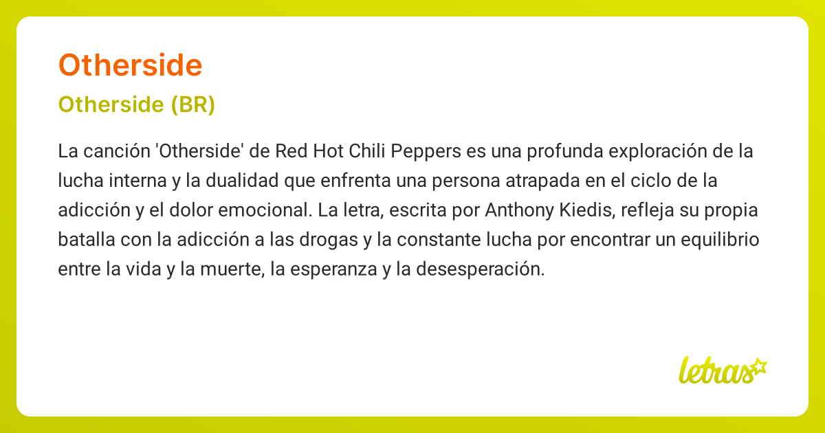 Significado de la canción OTHERSIDE (Otherside (BR)) - LETRAS.COM