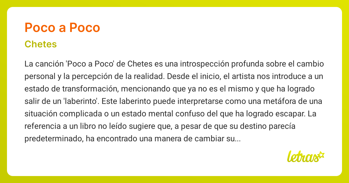 Significado de la canción POCO A POCO (Chetes) - LETRAS.COM