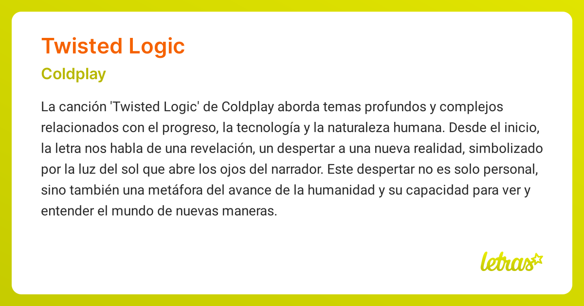 Significado de la canción TWISTED LOGIC (Coldplay) - LETRAS.COM
