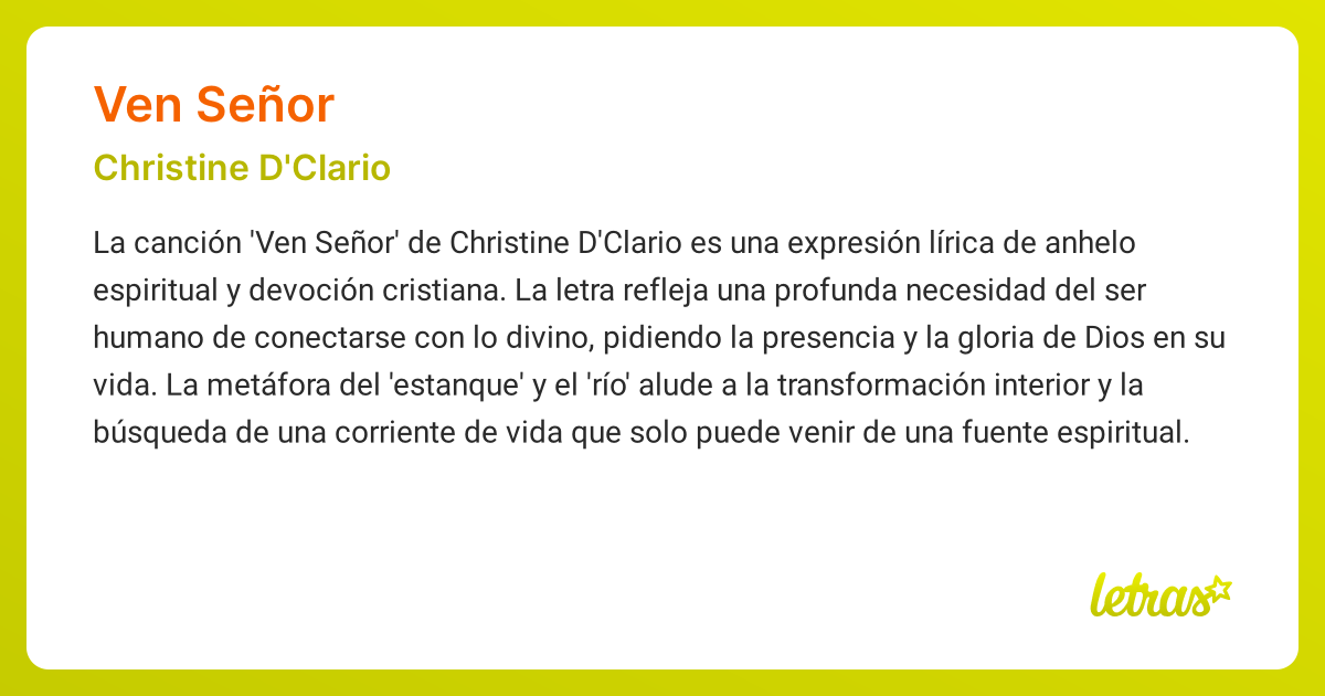 Significado de la canción VEN SEÑOR (Christine D'Clario) - LETRAS.COM