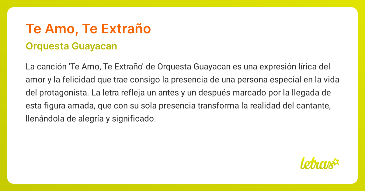 Significado de la canción TE AMO, TE EXTRAÑO (Orquesta Guayacan ...