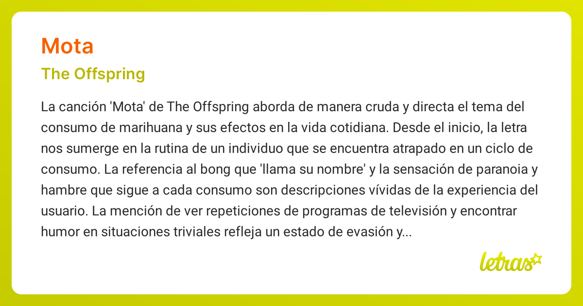 Significado de la canción MOTA (The Offspring) - LETRAS.COM