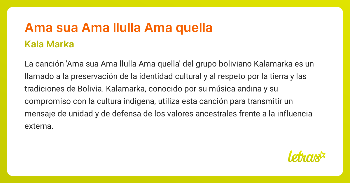 Significado de la canción AMA SUA AMA LLULLA AMA QUELLA (Kala Marka ...