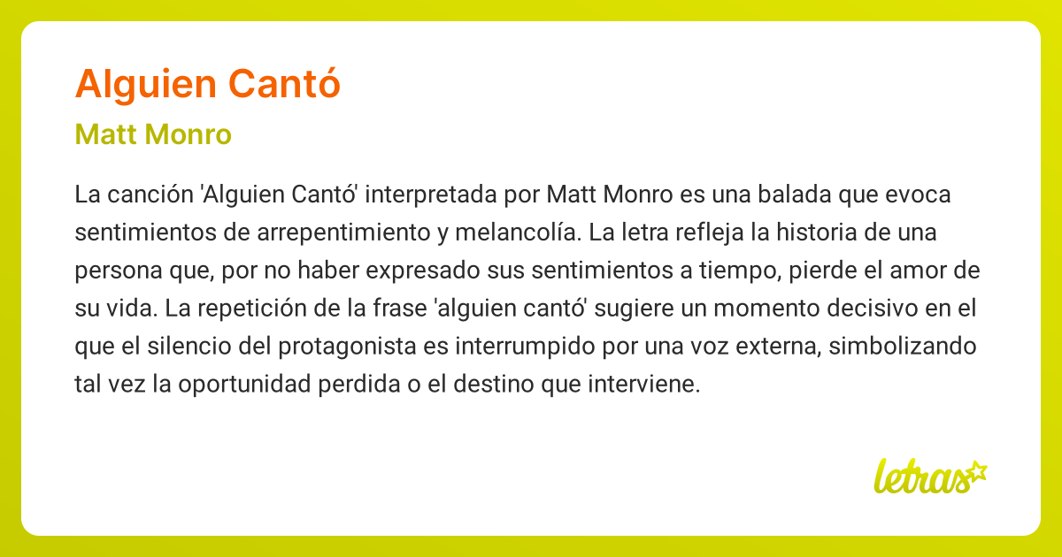 Significado de la canción ALGUIEN CANTÓ (Matt Monro) - LETRAS.COM