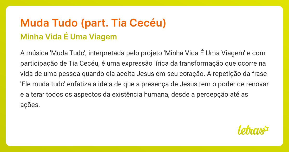 Significado da música MUDA TUDO (PART. TIA CECÉU) (Minha Vida É Uma ...