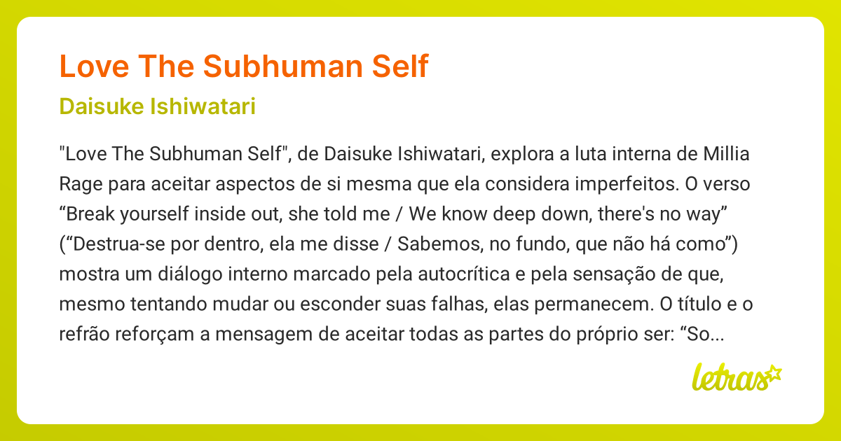 Significado da música LOVE THE SUBHUMAN SELF (Daisuke Ishiwatari ...