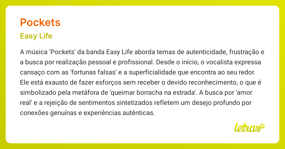 Significado da música POCKETS (Easy Life) - LETRAS.MUS.BR