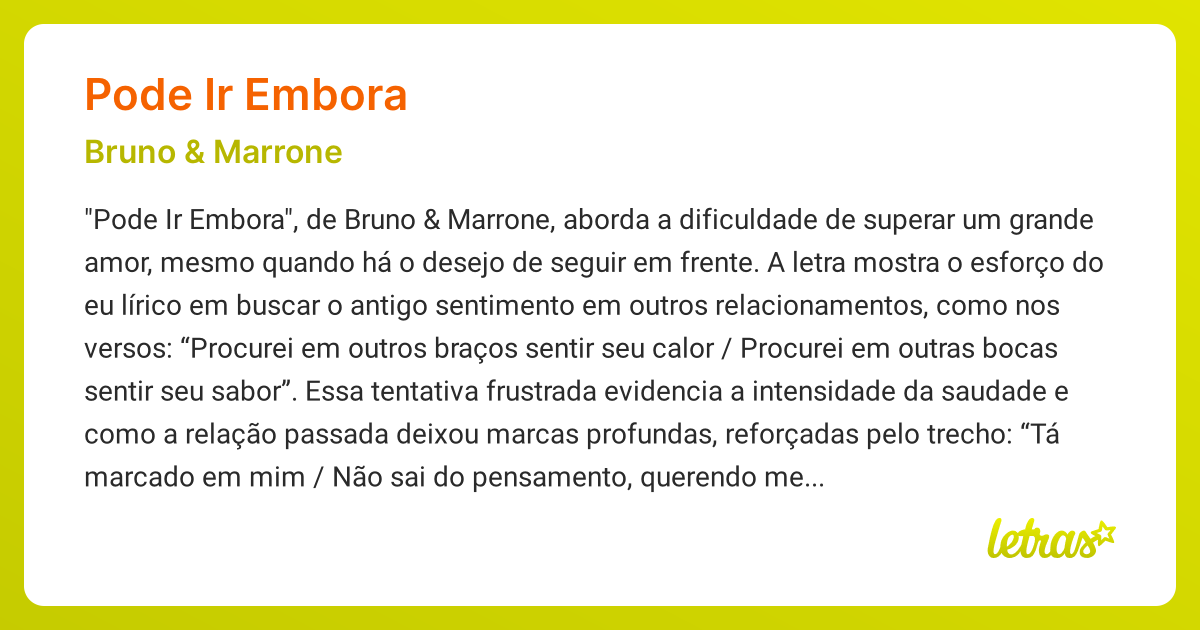 Significado da música PODE IR EMBORA (Bruno & Marrone) - LETRAS.MUS.BR