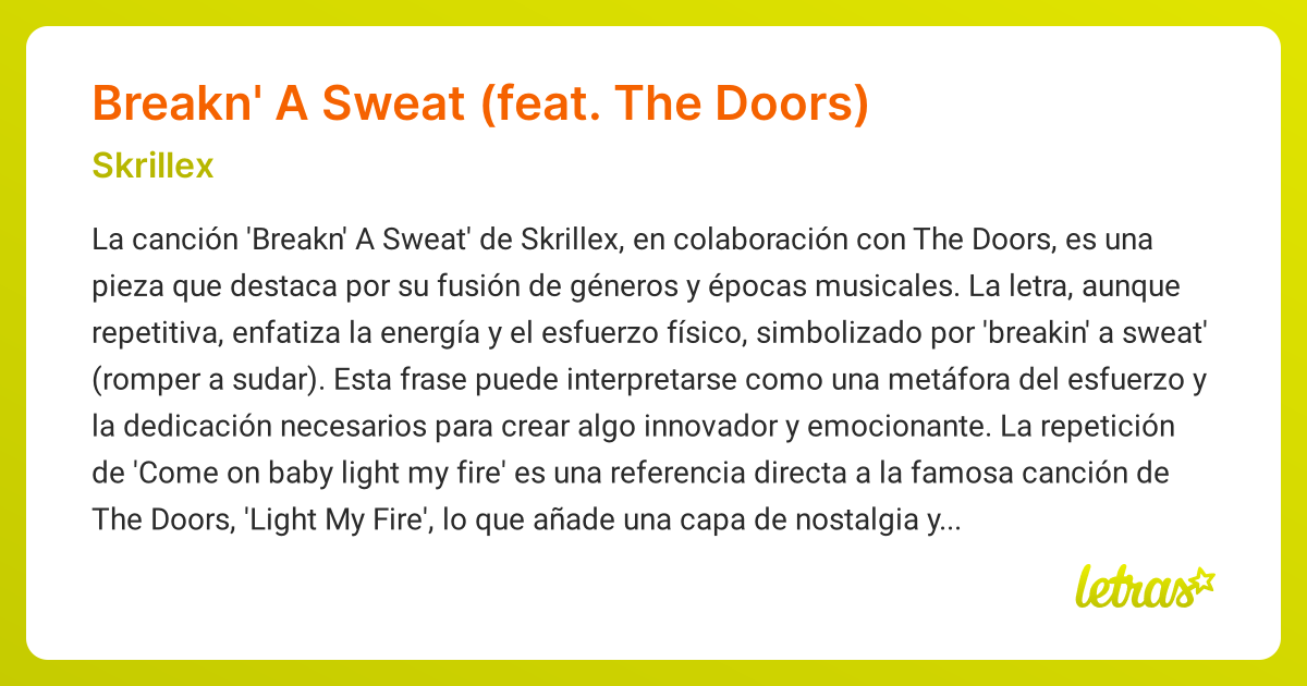 Significado de la canción Breakn' A Sweat (feat. The Doors) (Skrillex ...