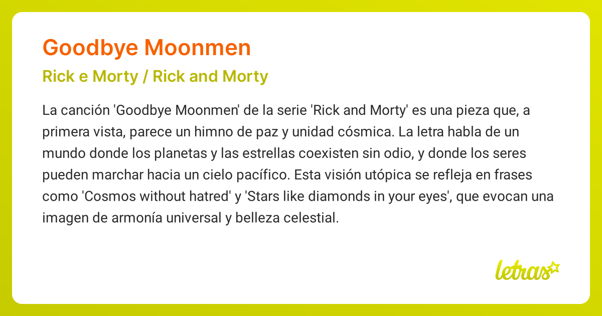 Significado de la canción GOODBYE MOONMEN (Rick e Morty / Rick and ...