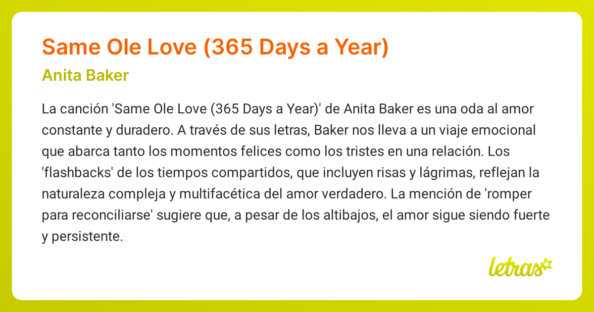 Significado de la canción Same Ole Love (365 Days a Year) (Anita Baker ...